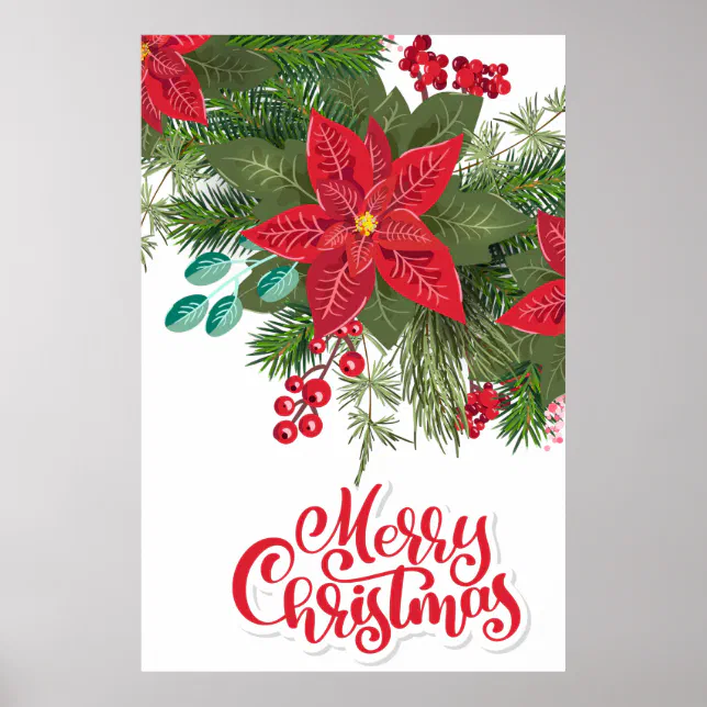 Christmas Floral Poinsettia Poster | Zazzle