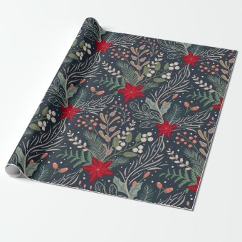 Christmas Floral Poinsettia Winter Heather Wrapping Paper | Zazzle