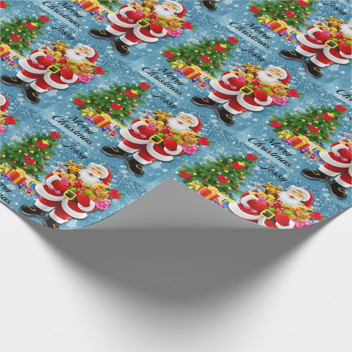 Christmas For Young Child Santa & Gifts Add Name Wrapping Paper ...