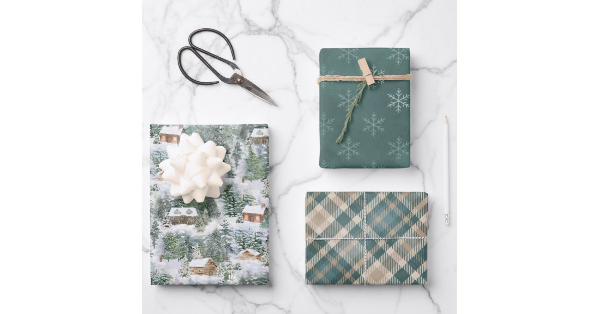 Christmas Forest Cabins Rustic Holiday Wrapping Paper Sheets | Zazzle