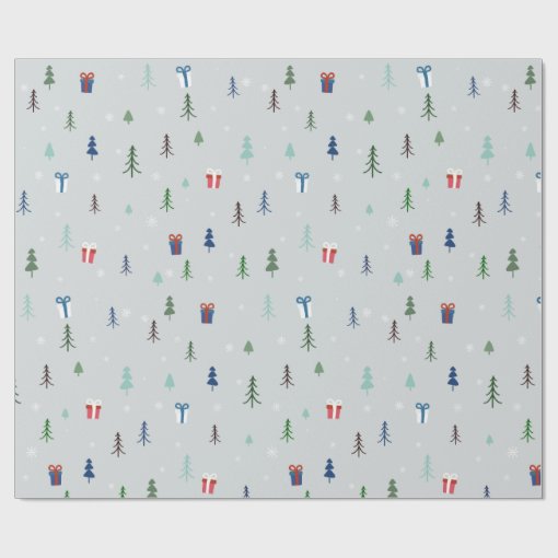 Christmas forest with presents and trees and snow wrapping paper | Zazzle