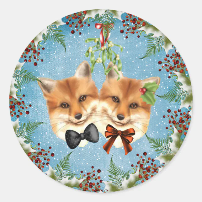 Christmas Fox Mistletoe Sticker | Zazzle