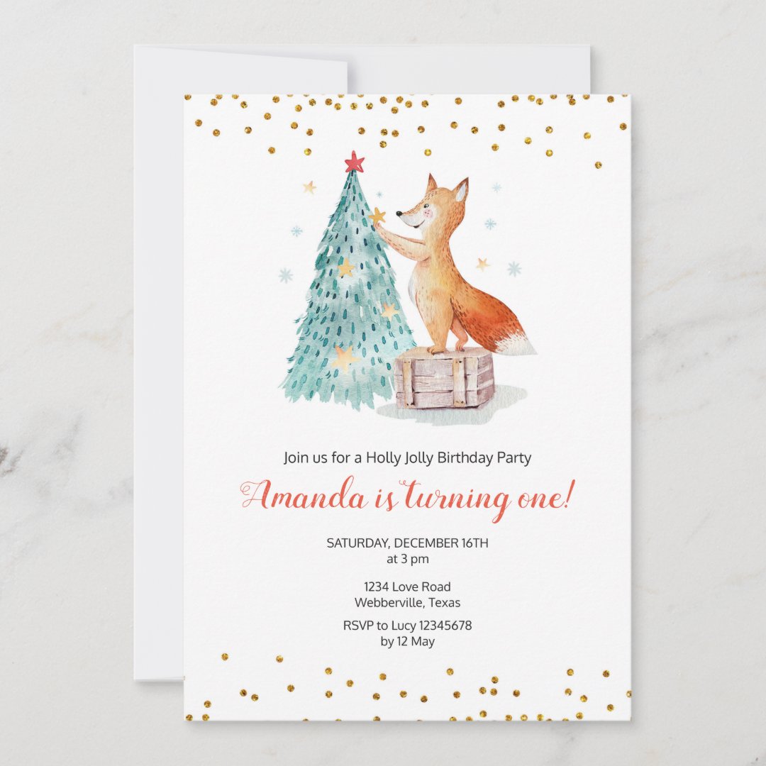 Christmas Fox Winter Birthday Invitation | Zazzle