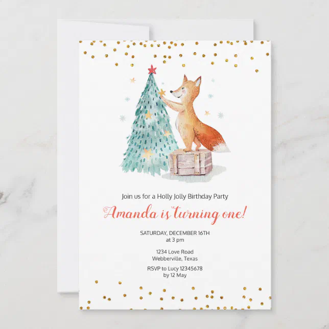 Christmas Fox Winter Birthday Invitation | Zazzle