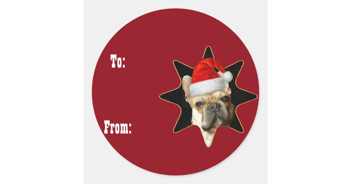 Christmas French Bulldog gift tag stickers | Zazzle