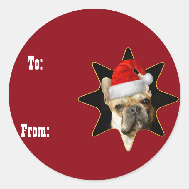 Christmas French Bulldog gift tag stickers | Zazzle