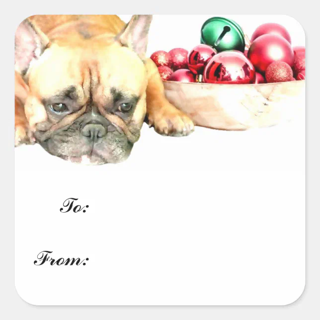 Christmas French Bulldog gift tag stickers | Zazzle