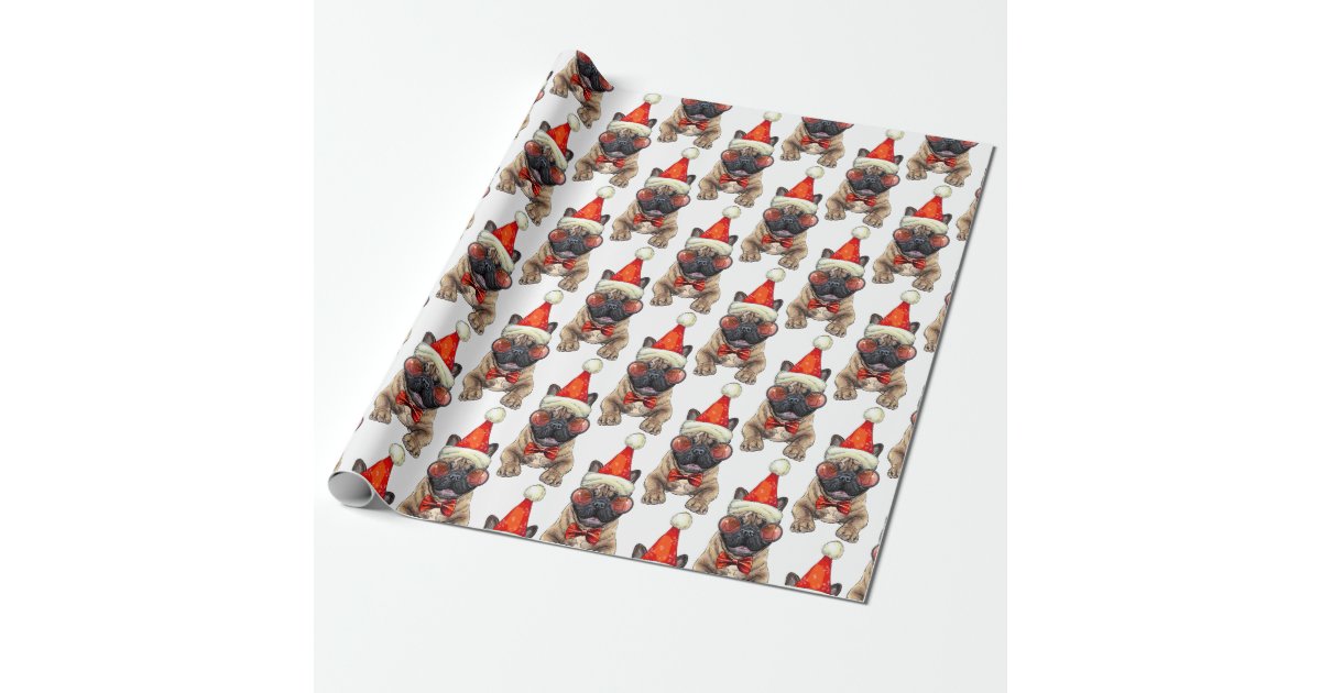 Christmas French bulldog Wrapping Paper | Zazzle