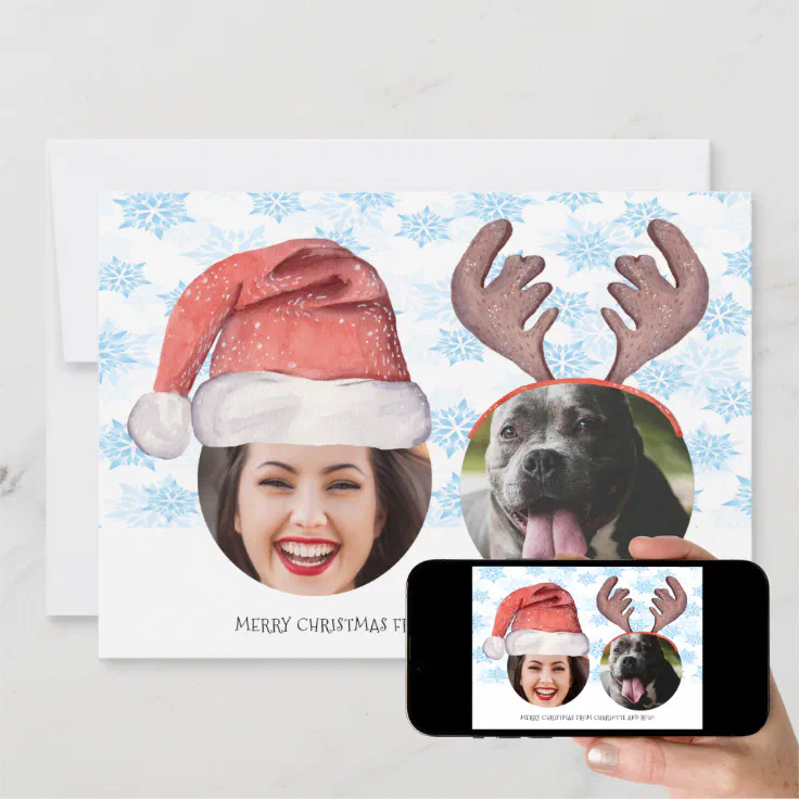 Christmas Fun Photo Santa Reindeer personalized Holiday Card | Zazzle