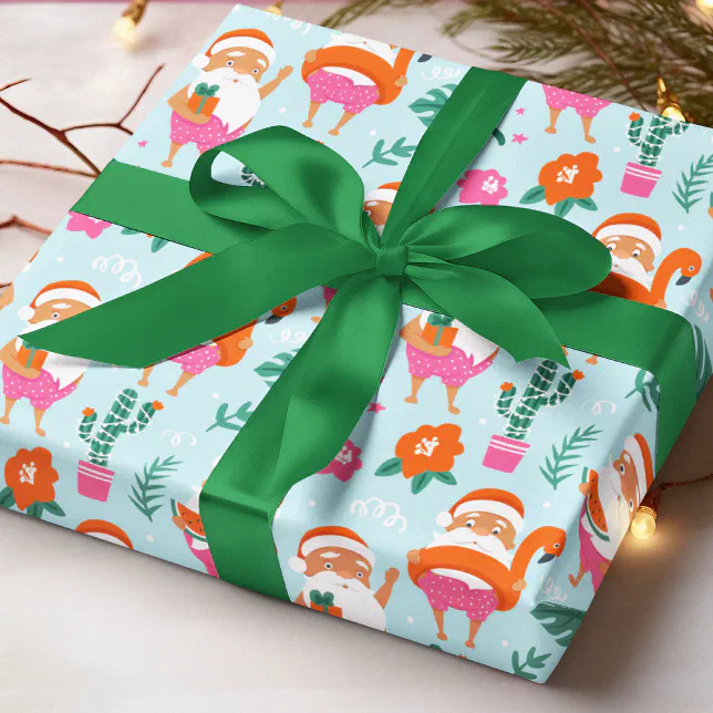Christmas Fun Summer Tropical Beach Swimming Santa Wrapping Paper | Zazzle