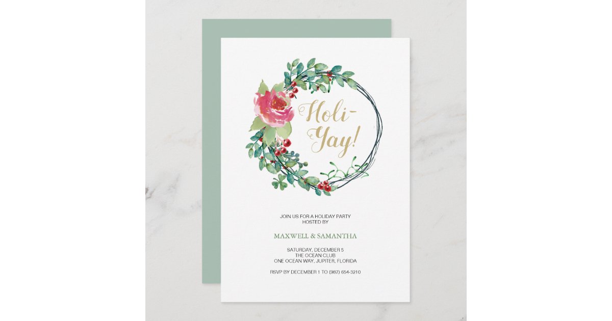 Christmas Function Invitation, Asymmetrical Wreath Invitation | Zazzle