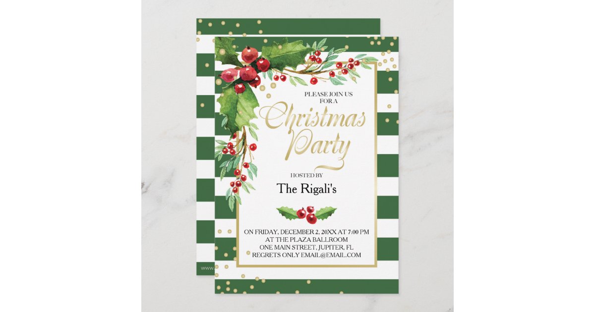 Christmas Function Invitation - Green Stripes | Zazzle