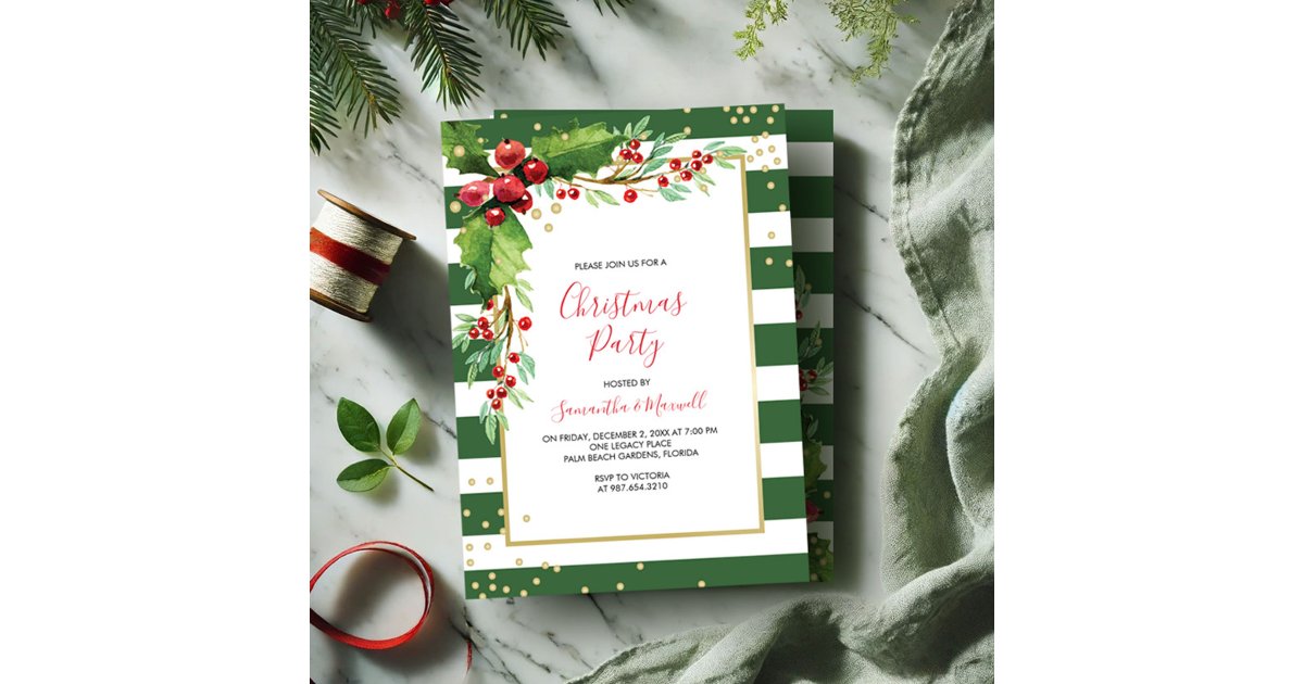 Christmas Function Invitation - Green Stripes | Zazzle