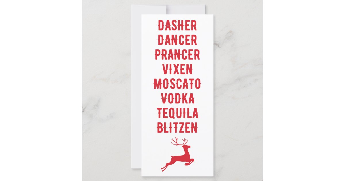 Christmas Funny Alcohol Reindeer Names Card | Zazzle