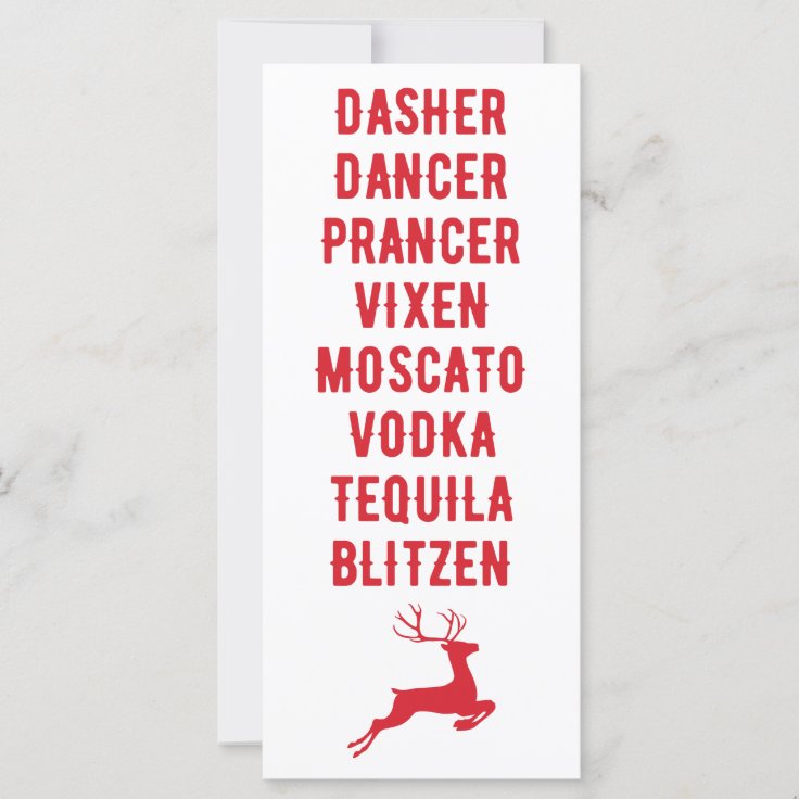 Christmas Funny Alcohol Reindeer Names Card | Zazzle