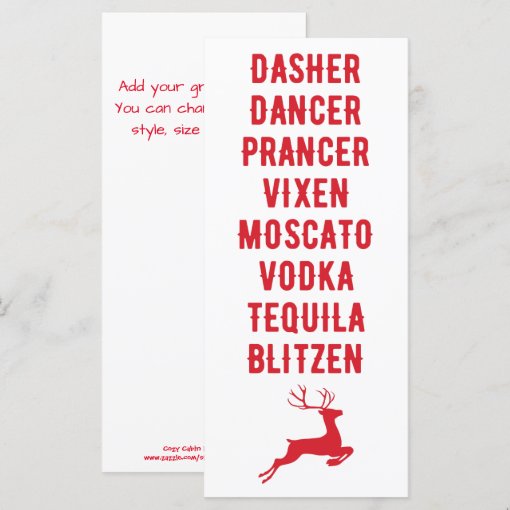Christmas Funny Alcohol Reindeer Names Card | Zazzle