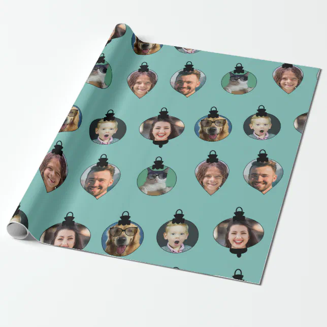 Christmas Funny Family Photo Faces Ornaments Wrapping Paper | Zazzle