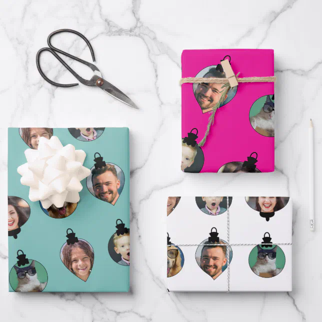 Christmas Funny Family Photo Faces Ornaments Wrapping Paper Sheets | Zazzle