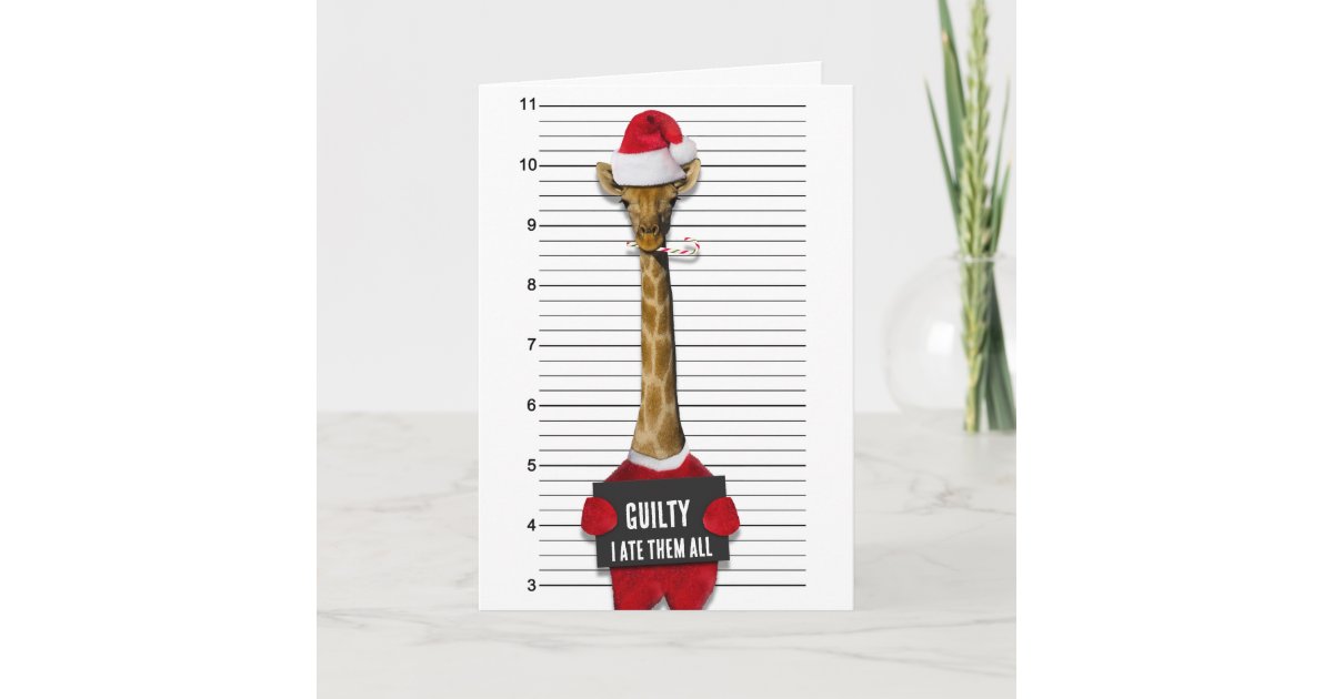 Christmas Funny Mugshot Guilty Giraffe Card | Zazzle