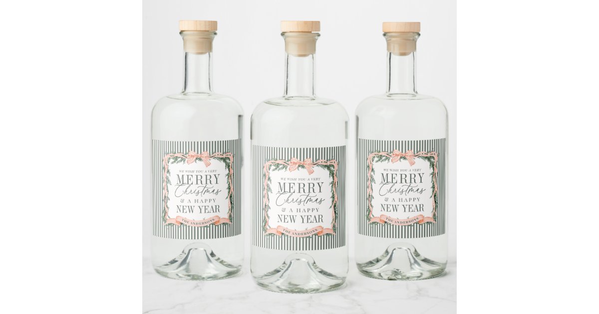 Christmas Garland Ribbon Frame Liquor Bottle Label | Zazzle