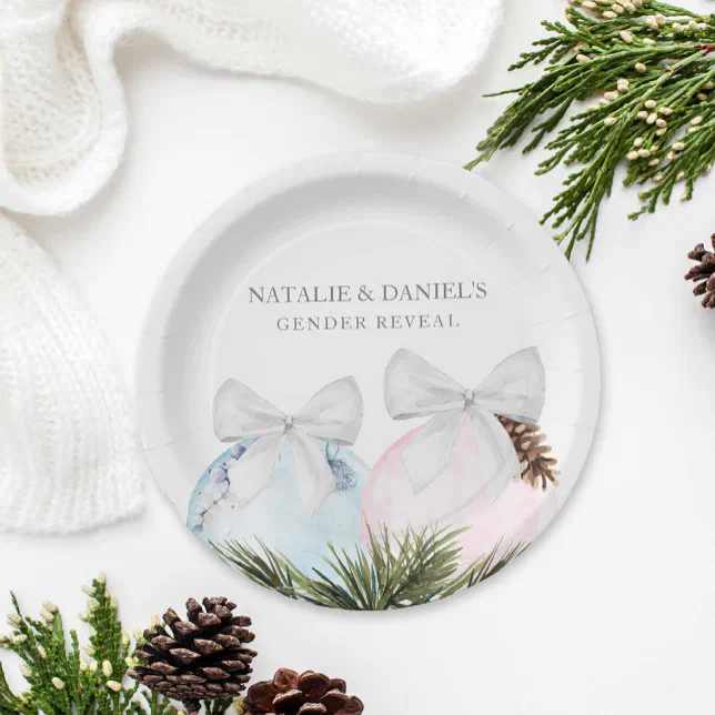 Christmas Gender Reveal Baby Shower Paper Plates | Zazzle