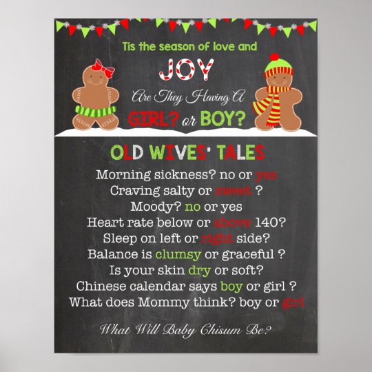 Christmas Gender Reveal Old Wives' Tales Poster | Zazzle.com