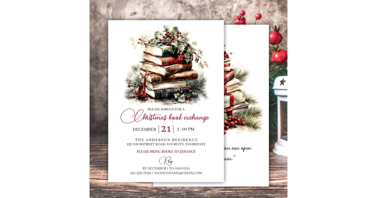 Christmas gift book exchange party invitation | Zazzle
