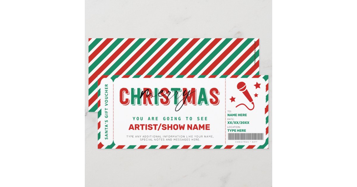 Christmas Gift Concert Ticket Template Voucher | Zazzle