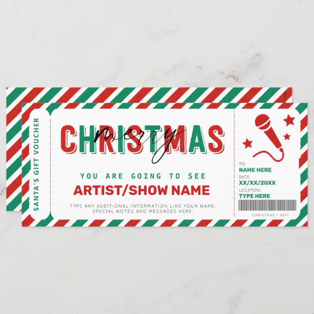 Christmas Gift Concert Ticket Template Voucher | Zazzle