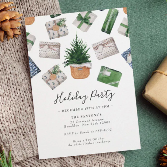 Christmas Gift Exchange Holiday Party Invitation | Zazzle