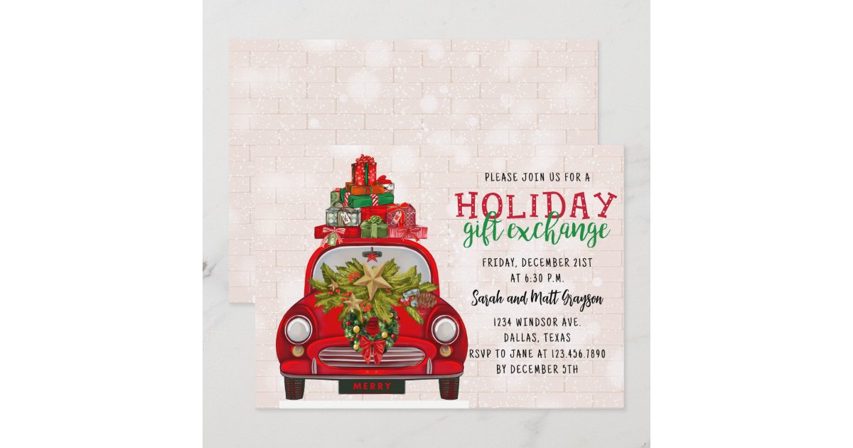 Christmas Gift Exchange Holiday Party Invitation | Zazzle