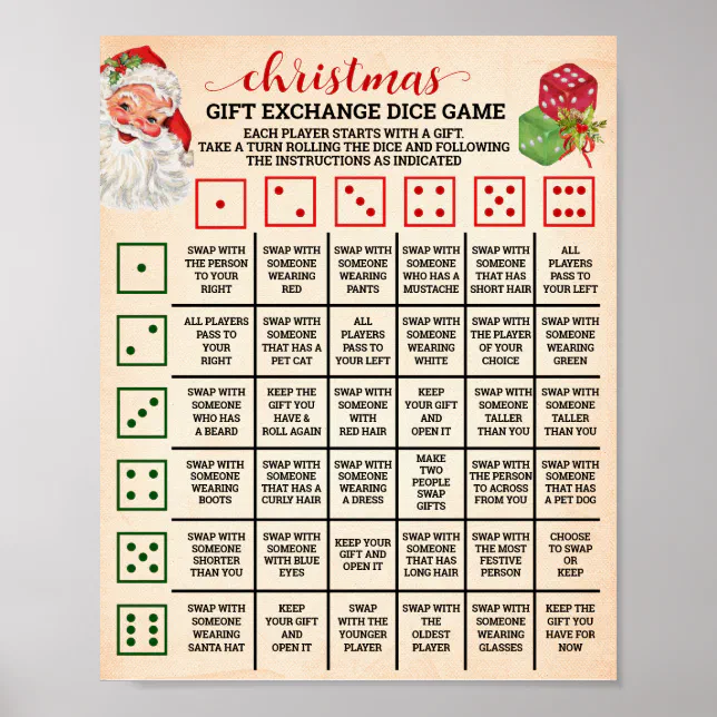 Christmas Gift Exchange Roll Dice Game Sign | Zazzle