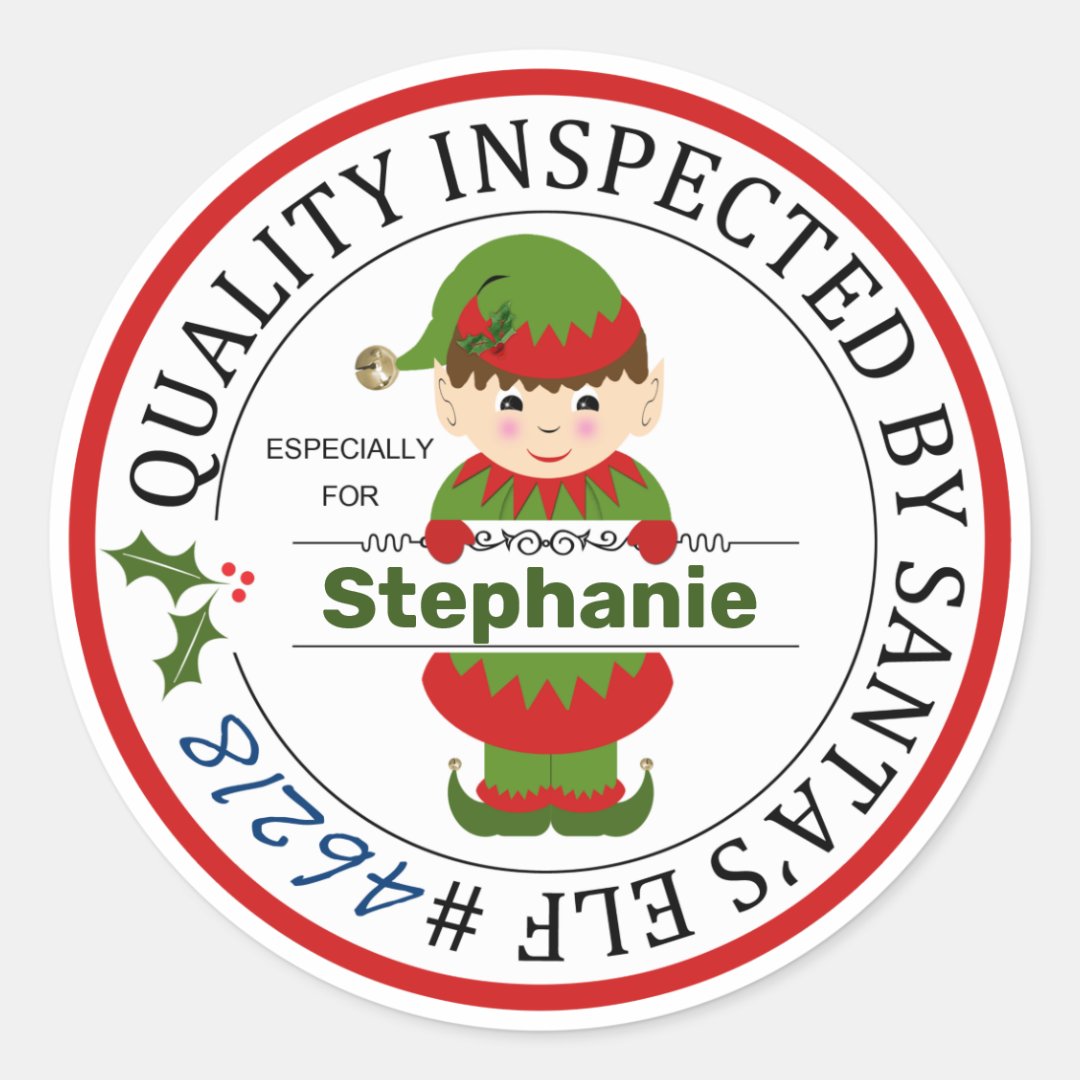 Christmas Gift Inspected by Santa's Elf Classic Round Sticker | Zazzle