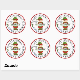 Christmas Gift Inspected by Santa's Elf Classic Round Sticker | Zazzle