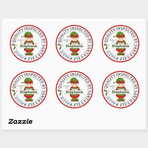 Christmas Gift Inspected by Santa's Elf Classic Round Sticker | Zazzle