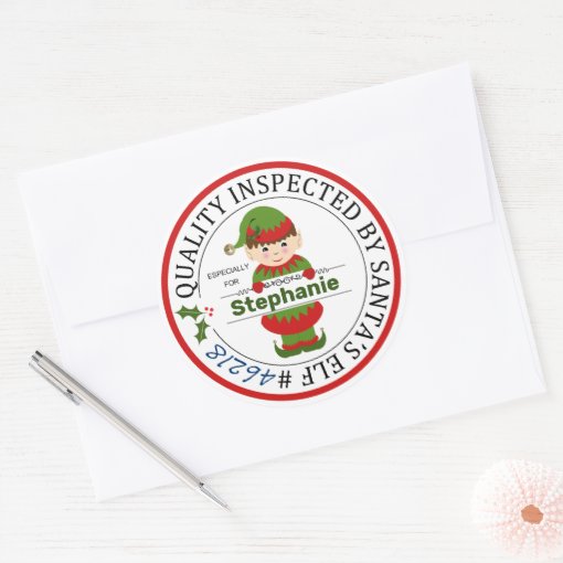 Christmas Gift Inspected by Santa's Elf Classic Round Sticker | Zazzle