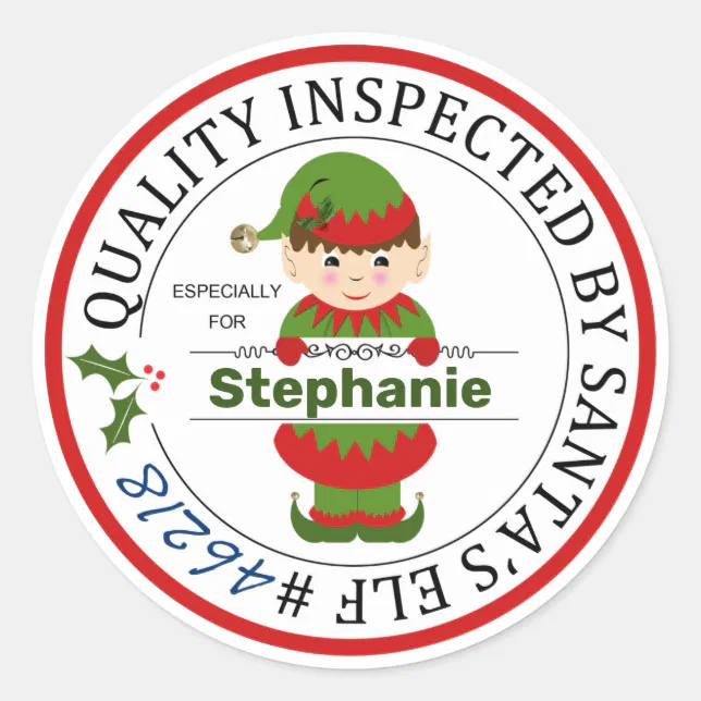 Christmas Gift Inspected by Santa's Elf Classic Round Sticker | Zazzle