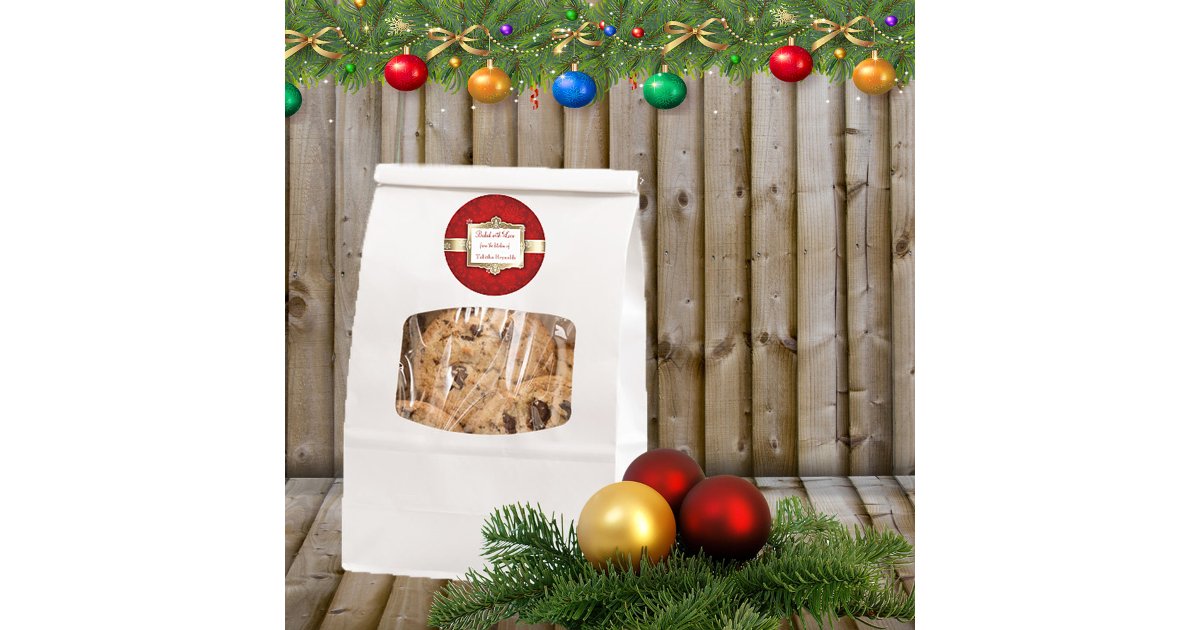 Christmas Gift Label, Beautiful Red and Gold Classic Round Sticker | Zazzle