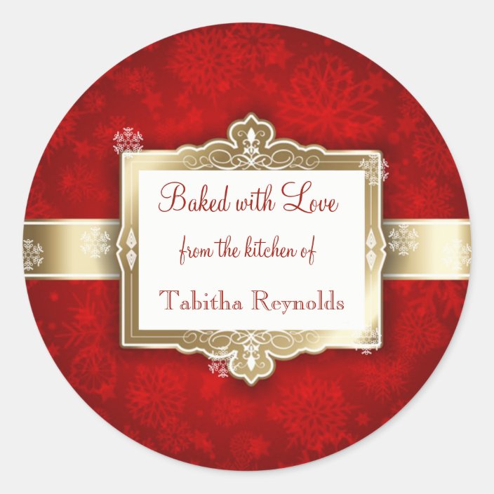 Christmas Gift Label, Beautiful Red and Gold Classic Round Sticker ...