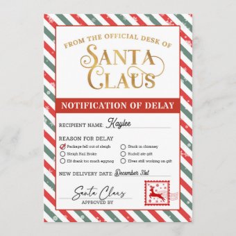 Christmas Gift Package Shipping Delay Notification Invitation | Zazzle