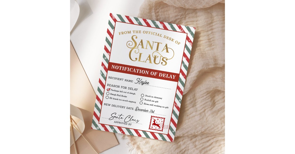 Christmas Gift Package Shipping Delay Notification Invitation | Zazzle