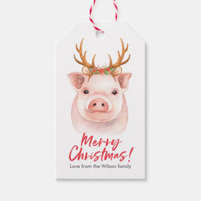 Christmas gift tags cute pig | Zazzle