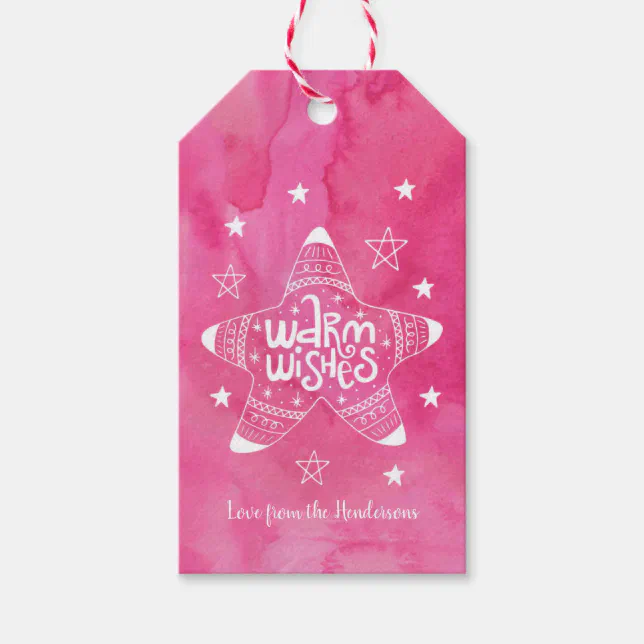 Christmas gift tags pink watercolour warm wishes | Zazzle
