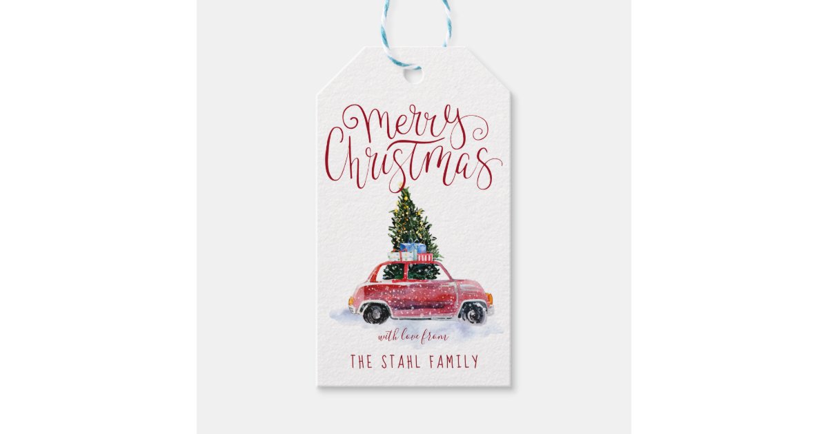 Christmas Gift Tags - Vintage Red Car | Zazzle