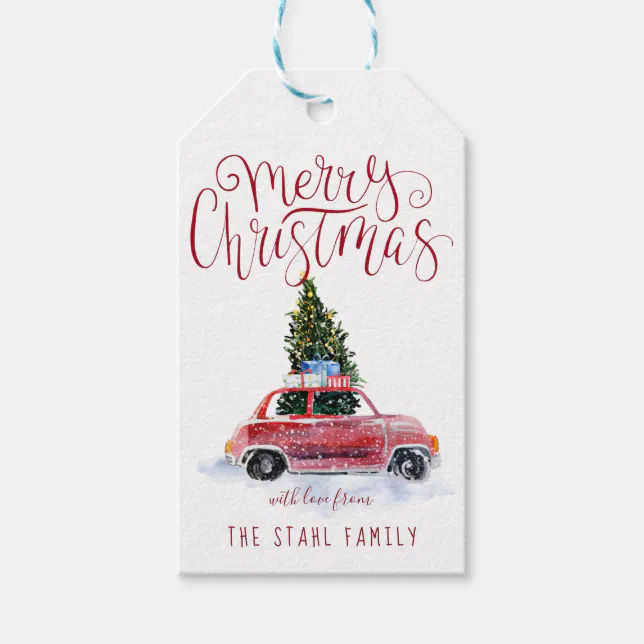 Christmas Gift Tags - Vintage Red Car | Zazzle