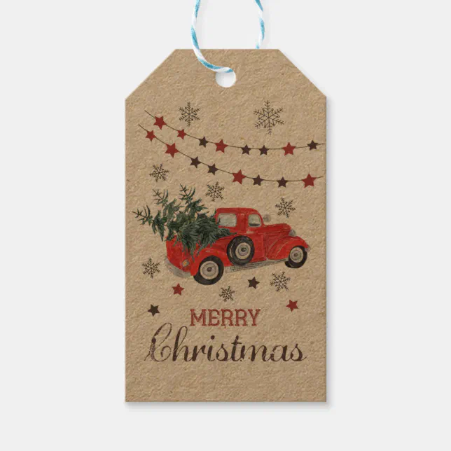 Christmas Gift Tags - Vintage Red Truck and Tree | Zazzle