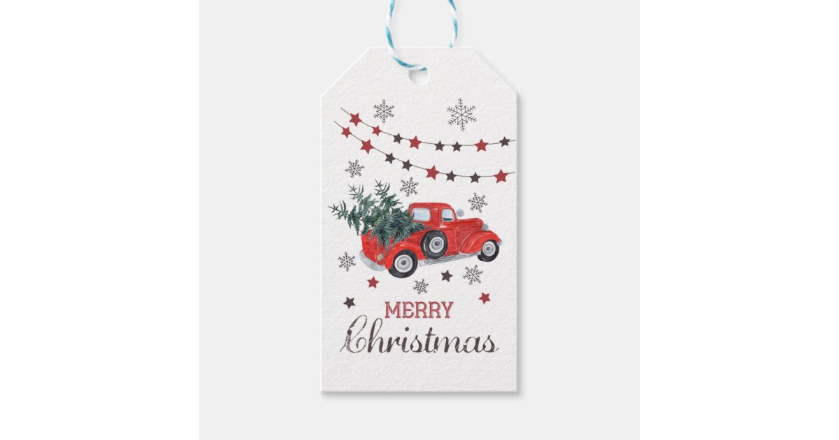 Christmas Gift Tags - Vintage Red Truck and Tree | Zazzle