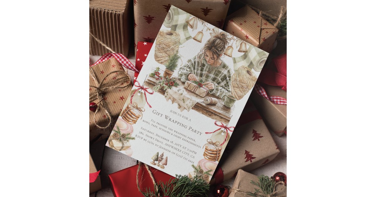 Christmas Gift Wrapping Party Invitation | Zazzle