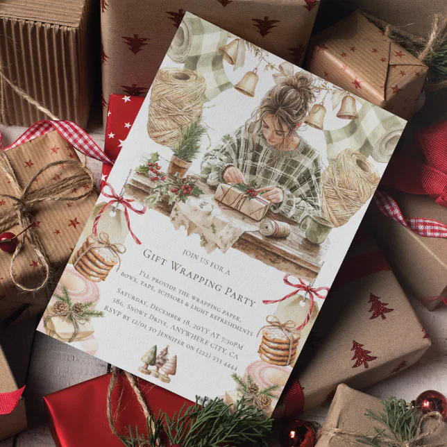 Christmas Gift Wrapping Party Invitation | Zazzle