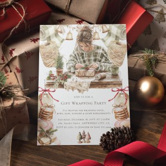 Christmas Gift Wrapping Party Invitation | Zazzle